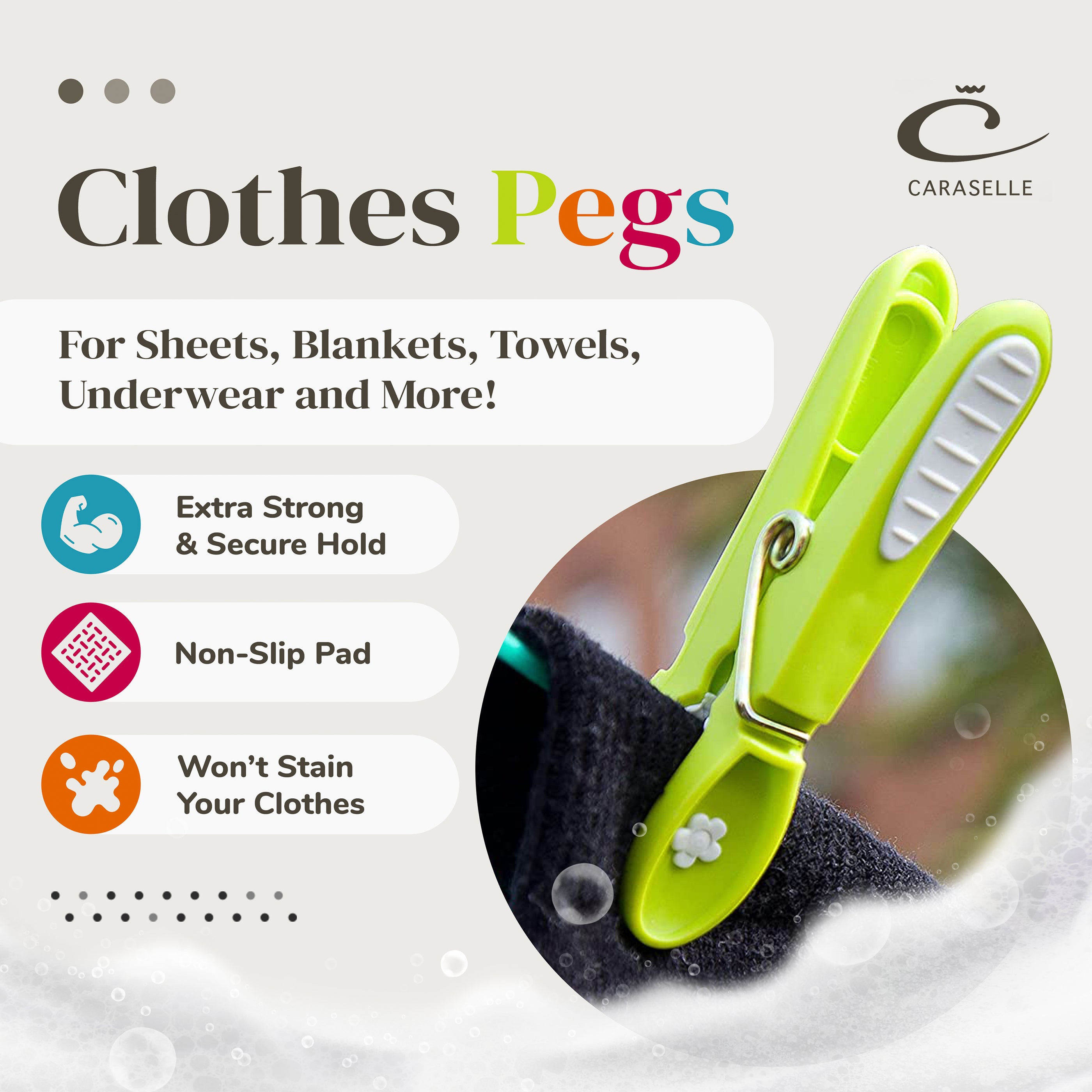Extra Strong Non-Slip Clothes Line Pegs with Firm Grip for Sheets, Bla ...